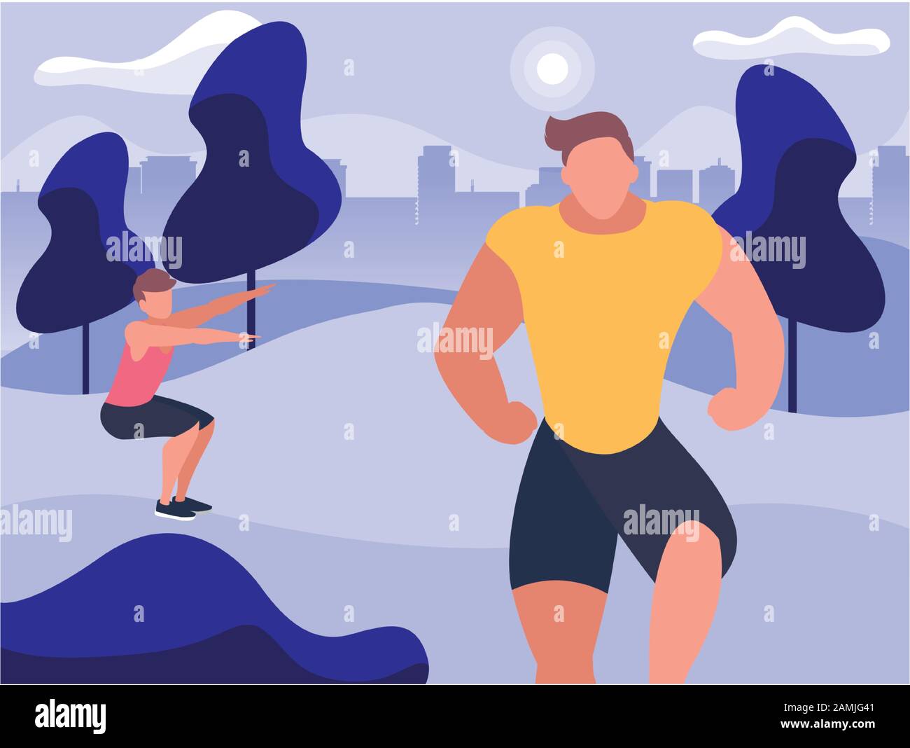 men exercising in park in the city vector illustration design Stock ...