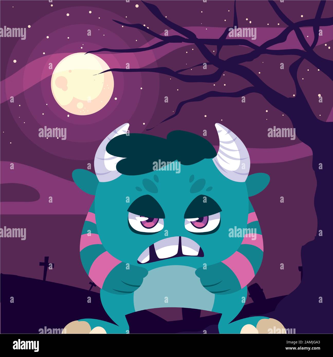 scary monster in halloween night, angry monster vector illustration ...