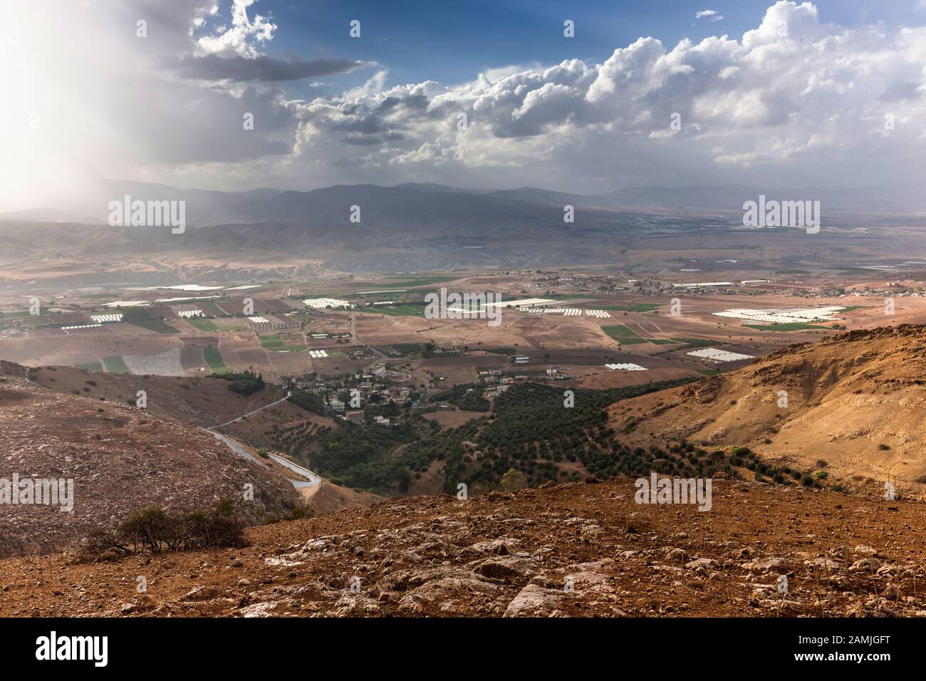 View of Jordan valley, Jordan Rift Valley, from highland near Ajloun ...