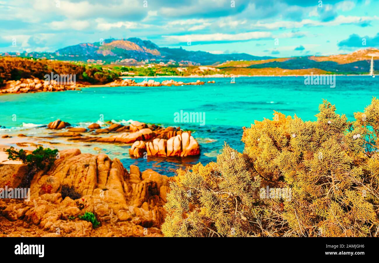 Capriccioli Beach at Mediterranean Sea in Sardinia Italy reflex Stock ...