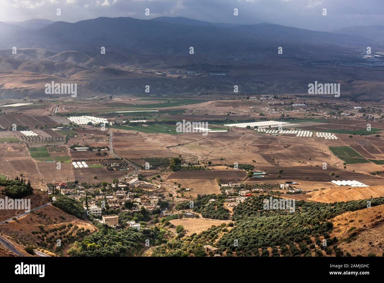 View of Jordan valley, Jordan Rift Valley, from highland near Ajloun ...