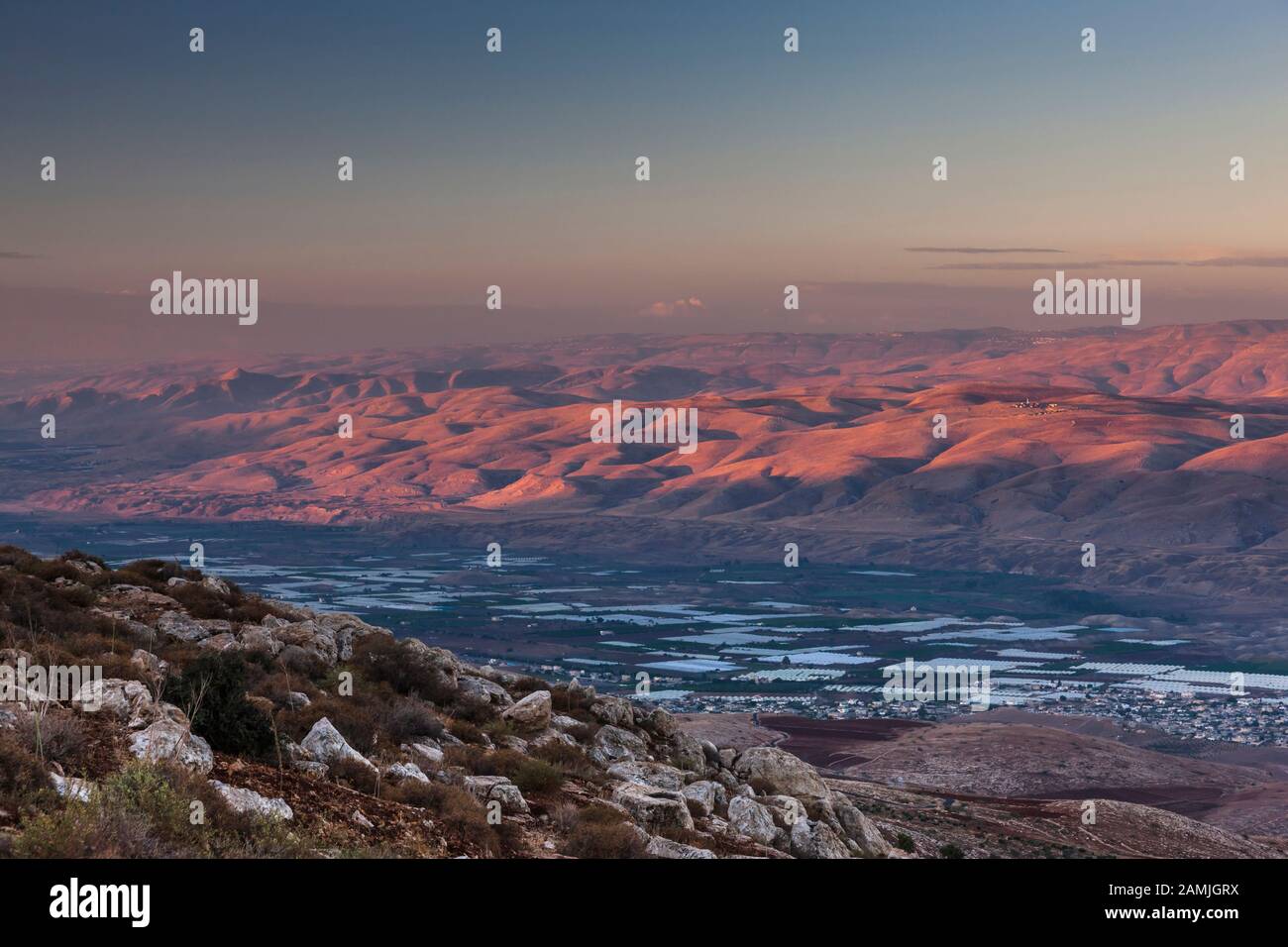 Morning view of Jordan valley, Jordan Rift Valley, near Ajloun, also ...