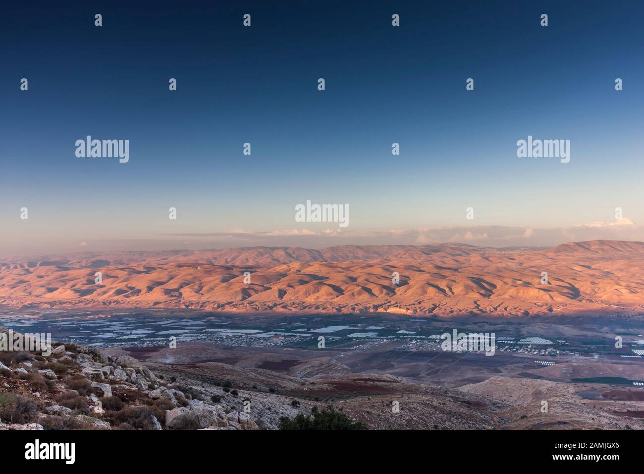 Morning view of Jordan valley, Jordan Rift Valley, near Ajloun, also ...