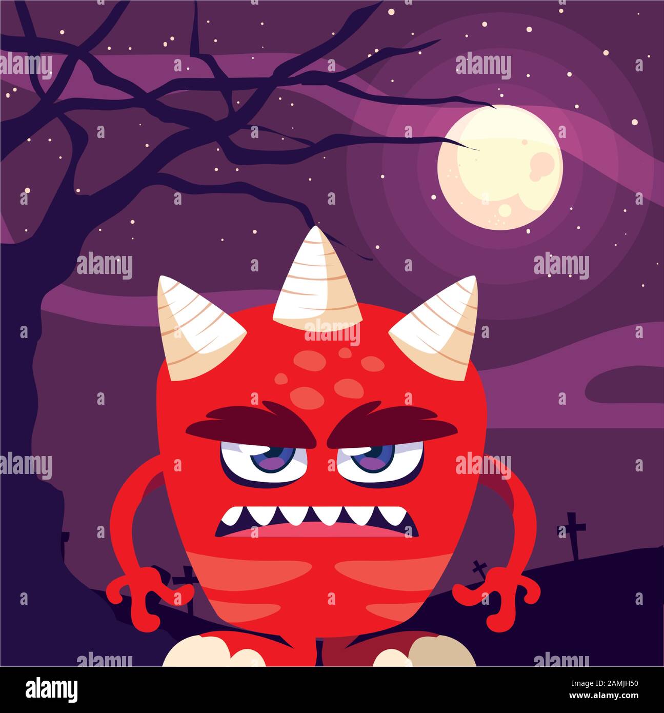 scary monster in halloween night, angry monster vector illustration ...