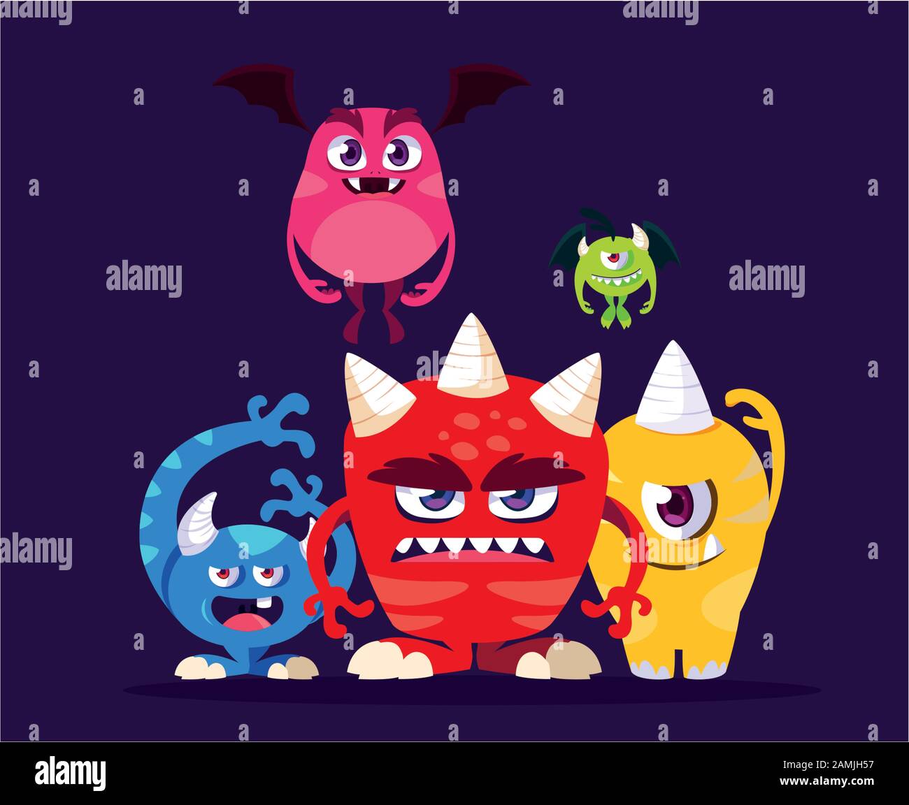 alien monsters for halloween, angry monsters vector illustration design ...