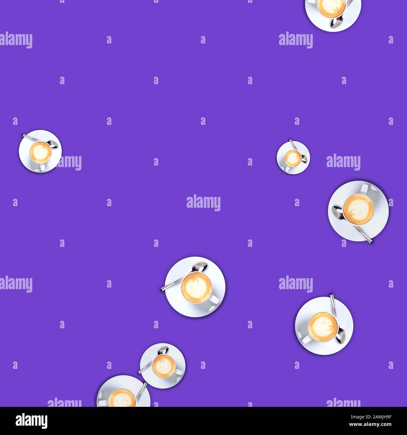 Coffee cup random pattern on solid violet background. Modern futuristic ...