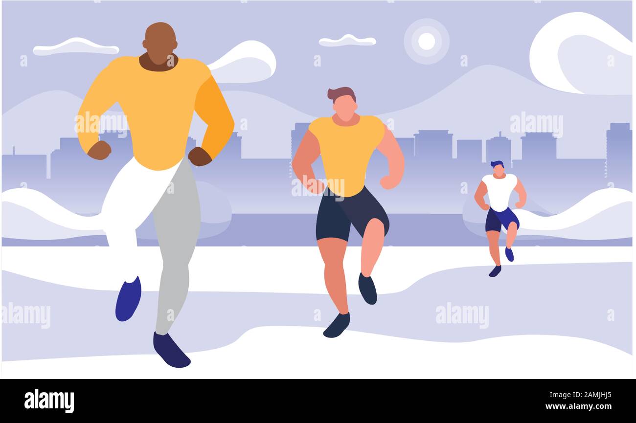 men exercising in park in the city vector illustration design Stock ...