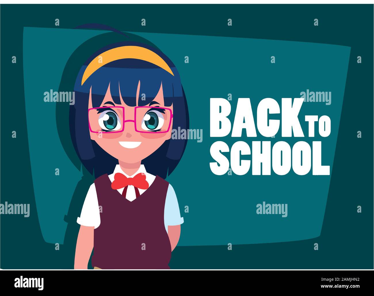 student girl with back to school label, back to school vector ...
