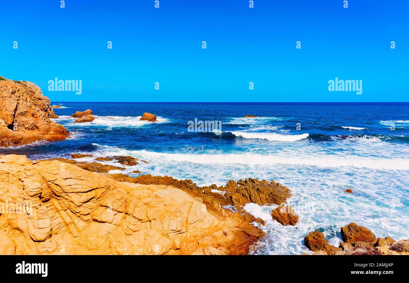 Beach in Capo Pecora in Mediterranean Sea in Buggerru Sardinia reflex ...