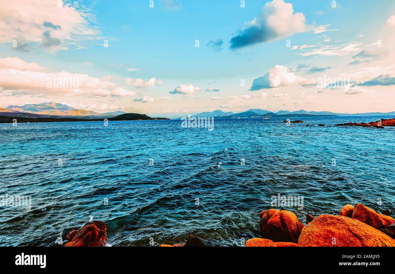 Capriccioli Beach in Mediterranean Sea Sardinia in Italy reflex Stock ...