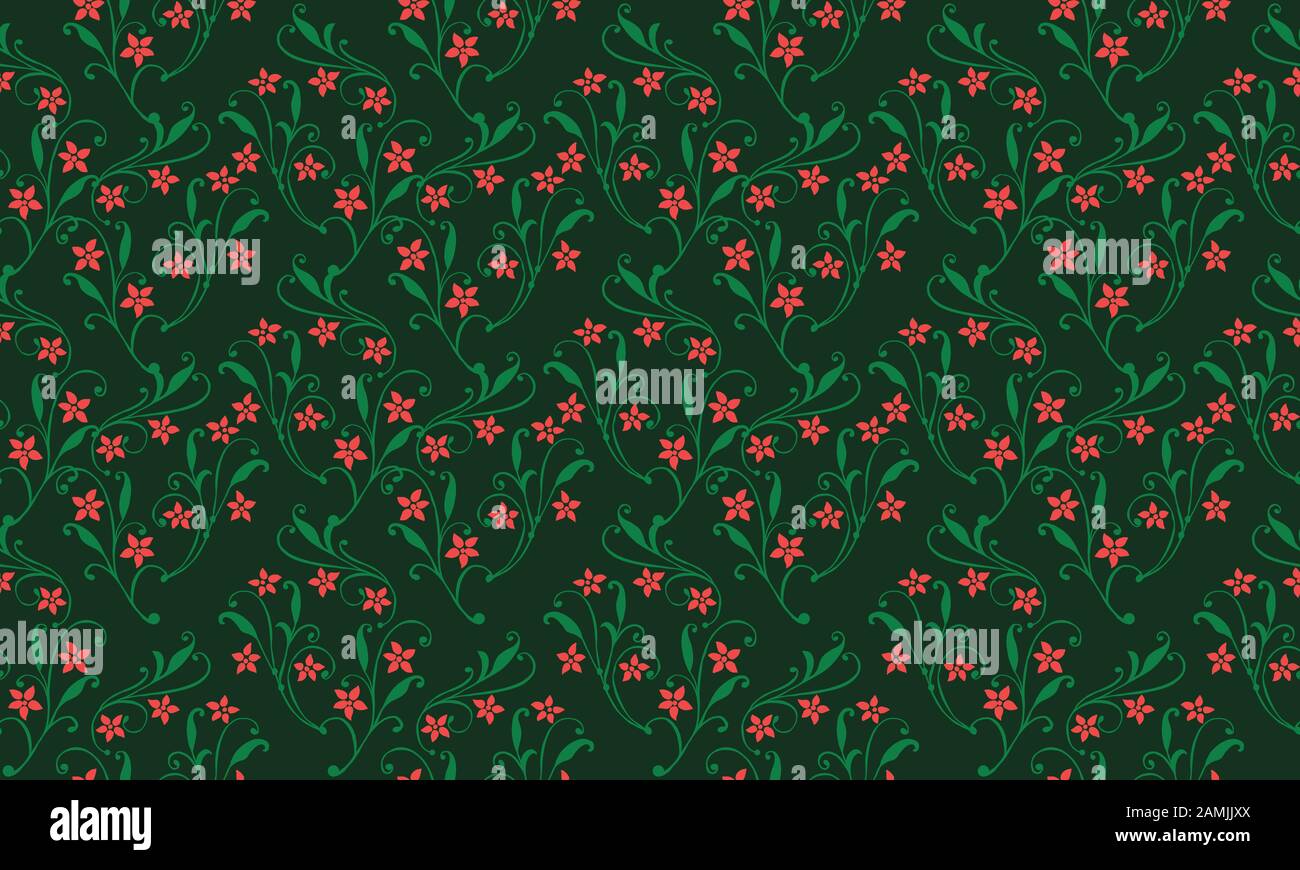 Cute Christmas flower pattern background, with unique leaf and red ...