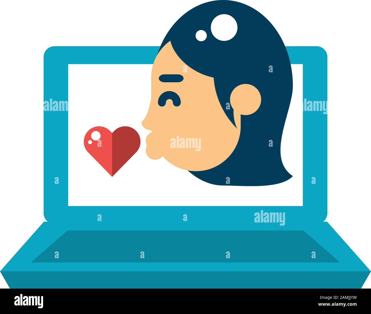 laptop computer with girlfriend kissing heart love Stock Vector Image ...