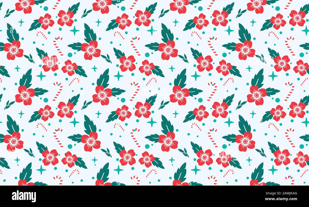Christmas floral pattern background, with beautiful leaf and flower ...