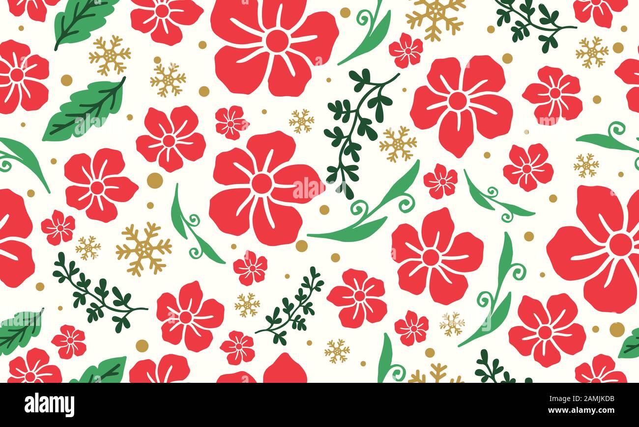 Christmas floral pattern background, with beautiful leaf and flower ...