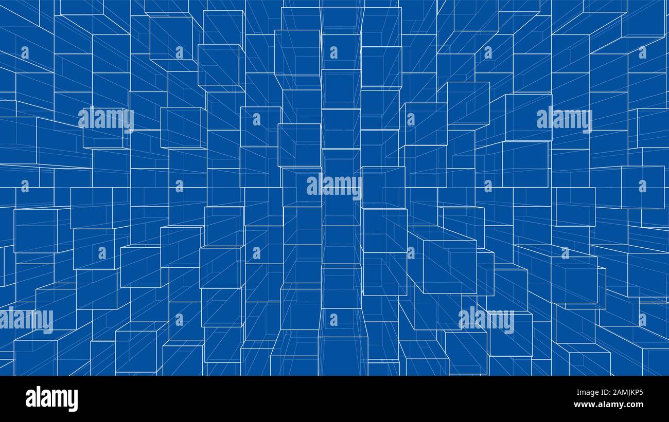 Abstract background of cubes outline. Vector rendering of 3d. Wire ...