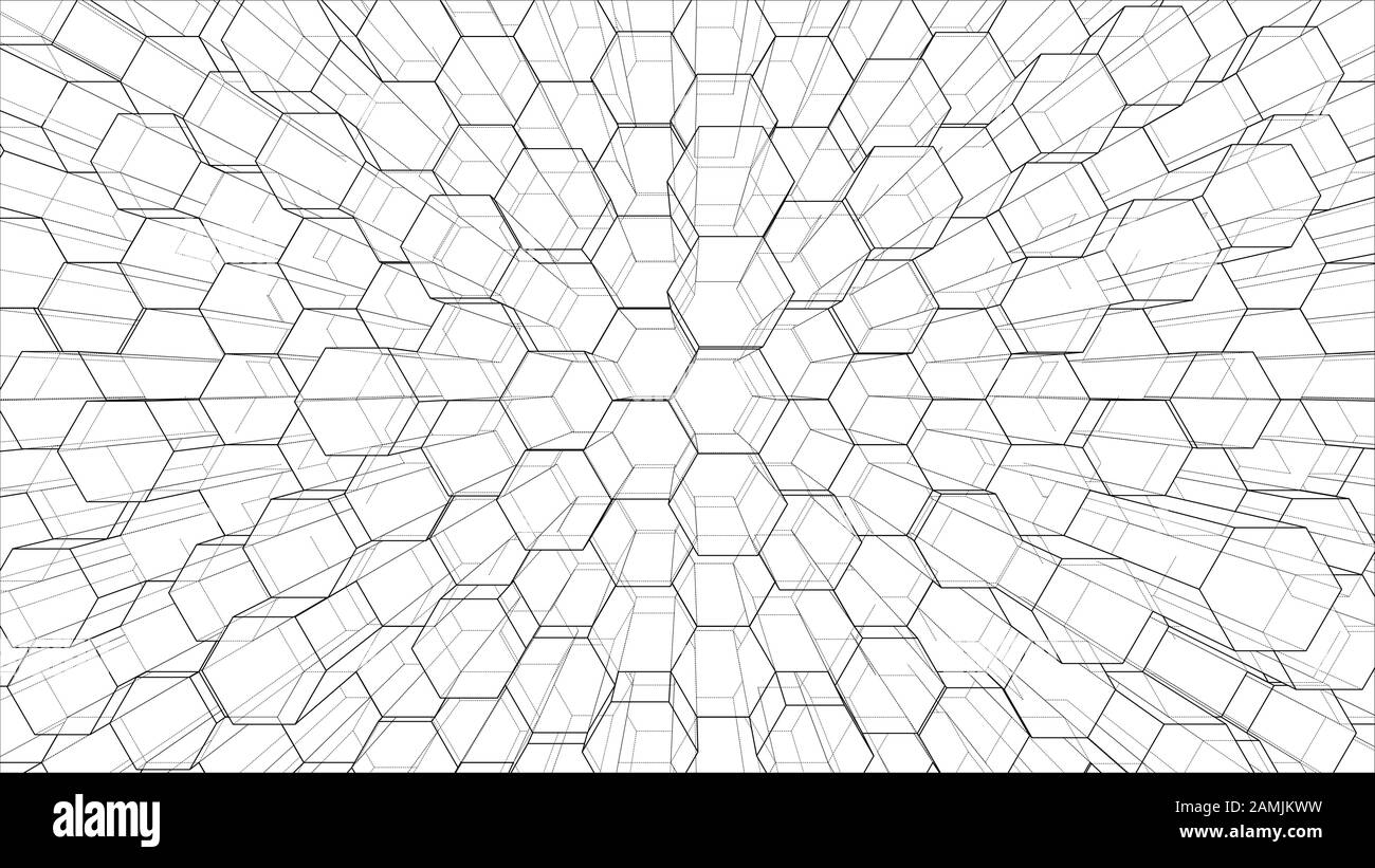 Abstract background of hexagons outline. Vector rendering of 3d. Wire ...