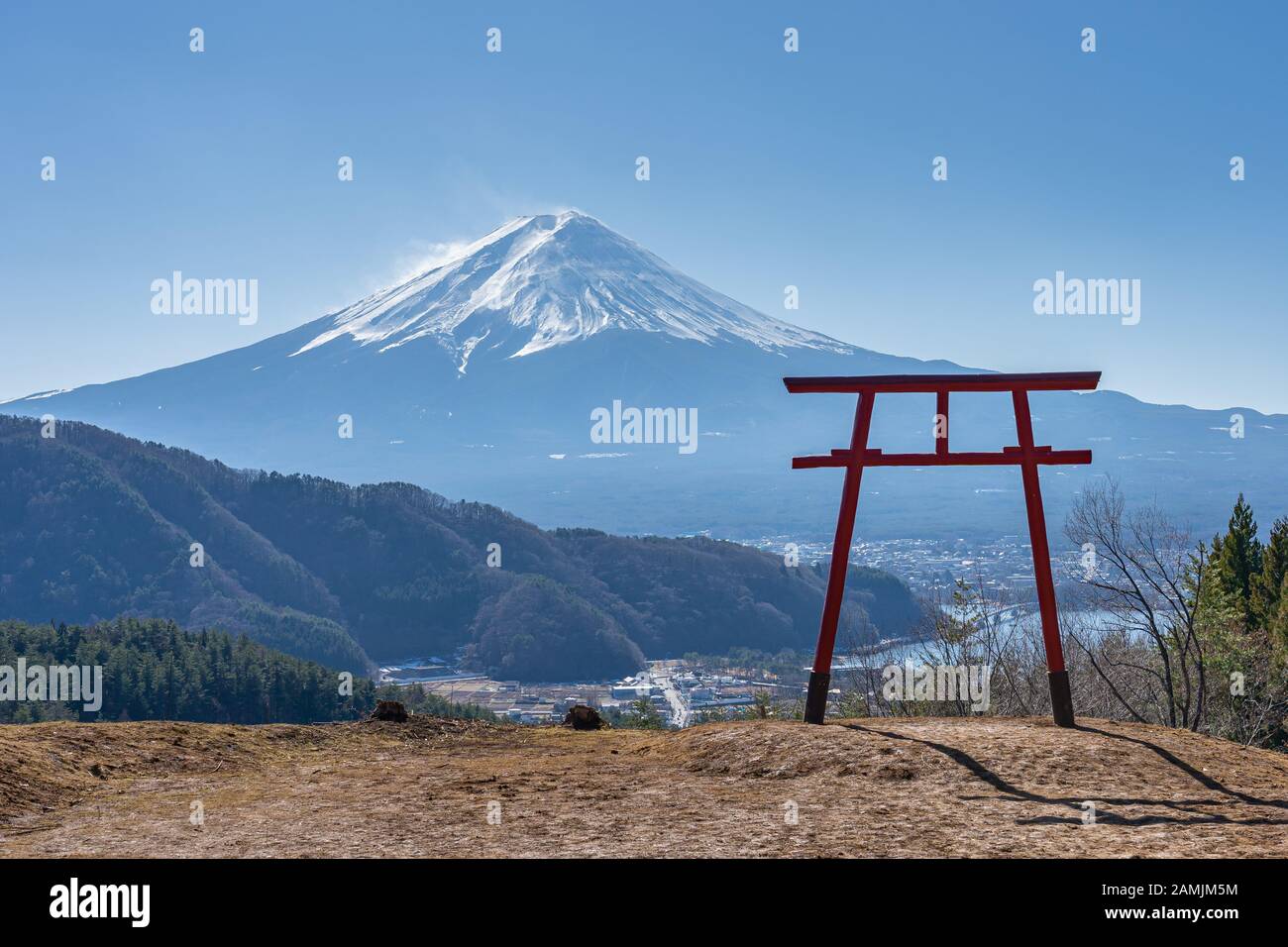 Mount Fuji with Torii gate of Asama Shrine in Kawaguchiko, Japan Stock Photo - Alamy