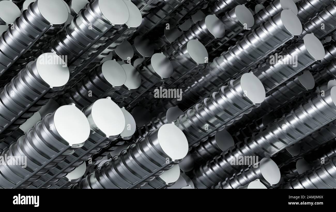 Stainless steel rods in rows. Randomly located. 3D illustration. Great ...