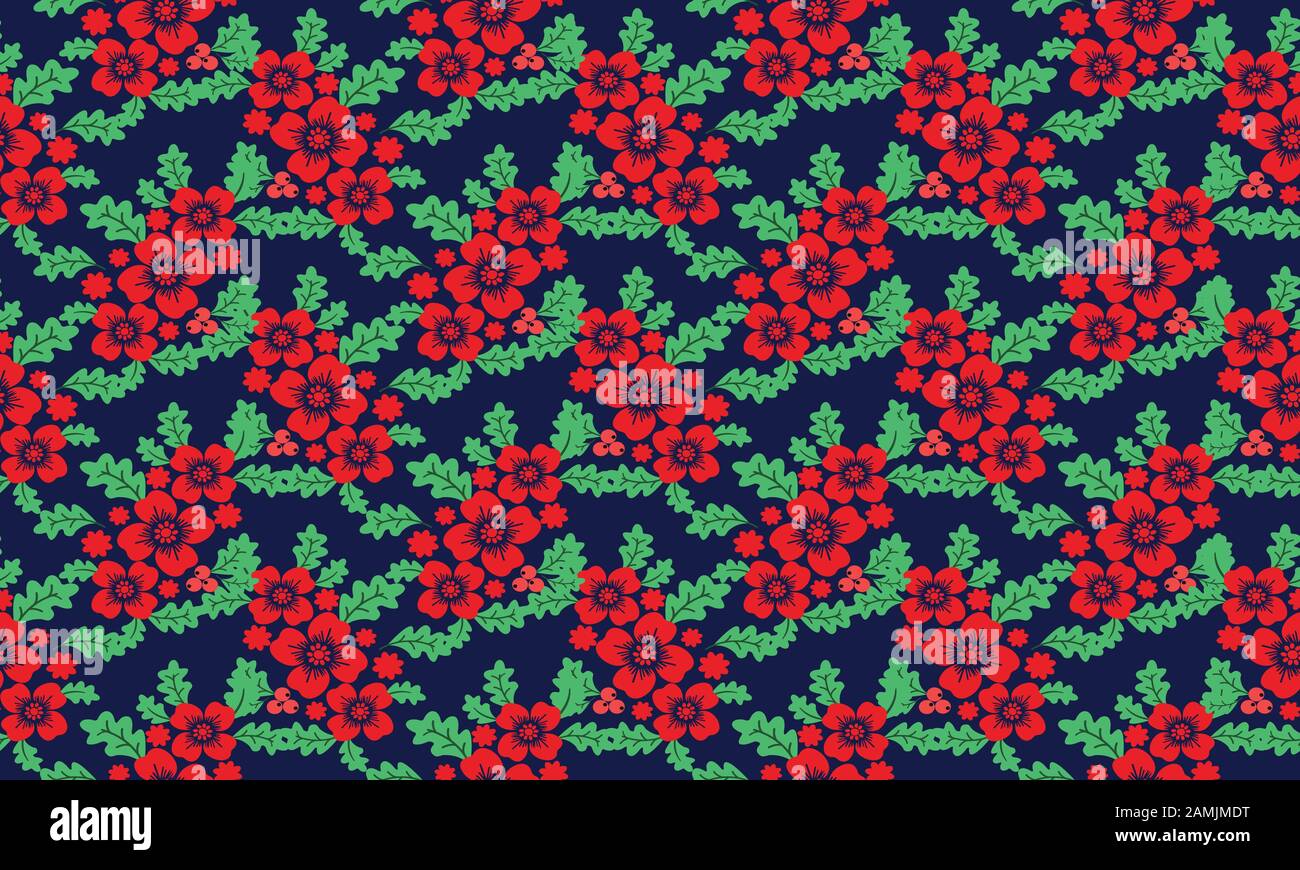 Unique Christmas floral pattern background, with beautiful leaf and red ...