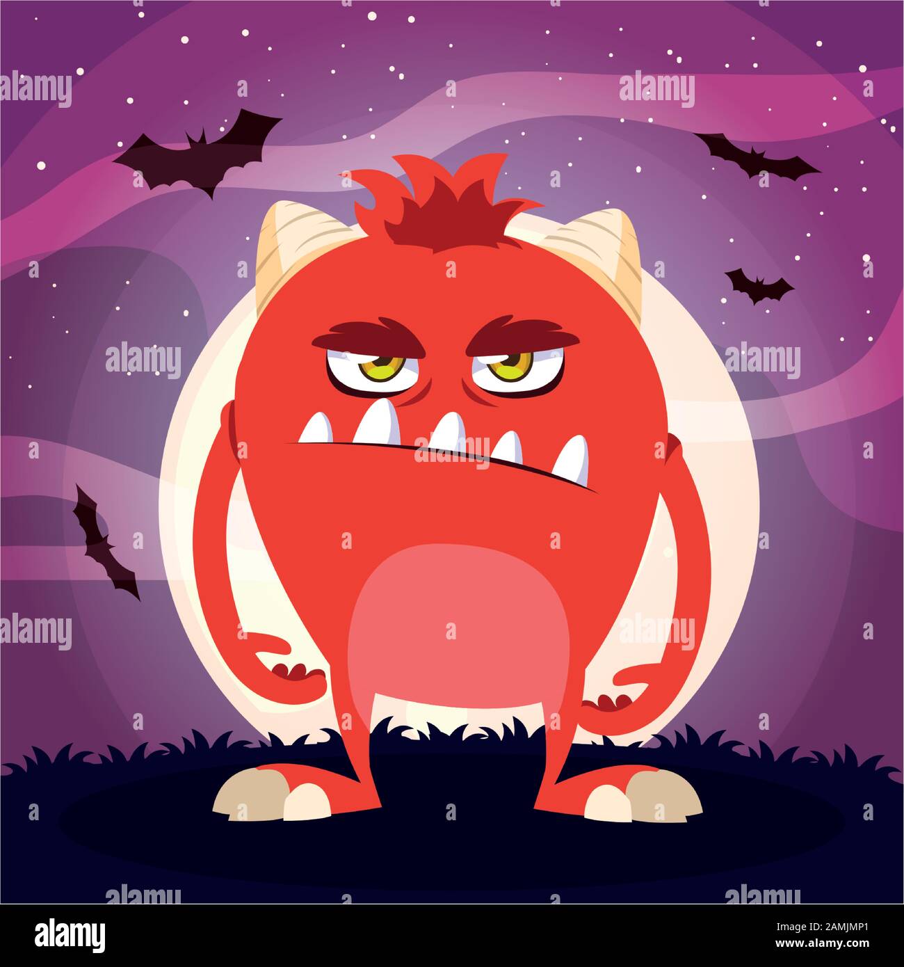 scary monster in halloween night, angry monster vector illustration ...