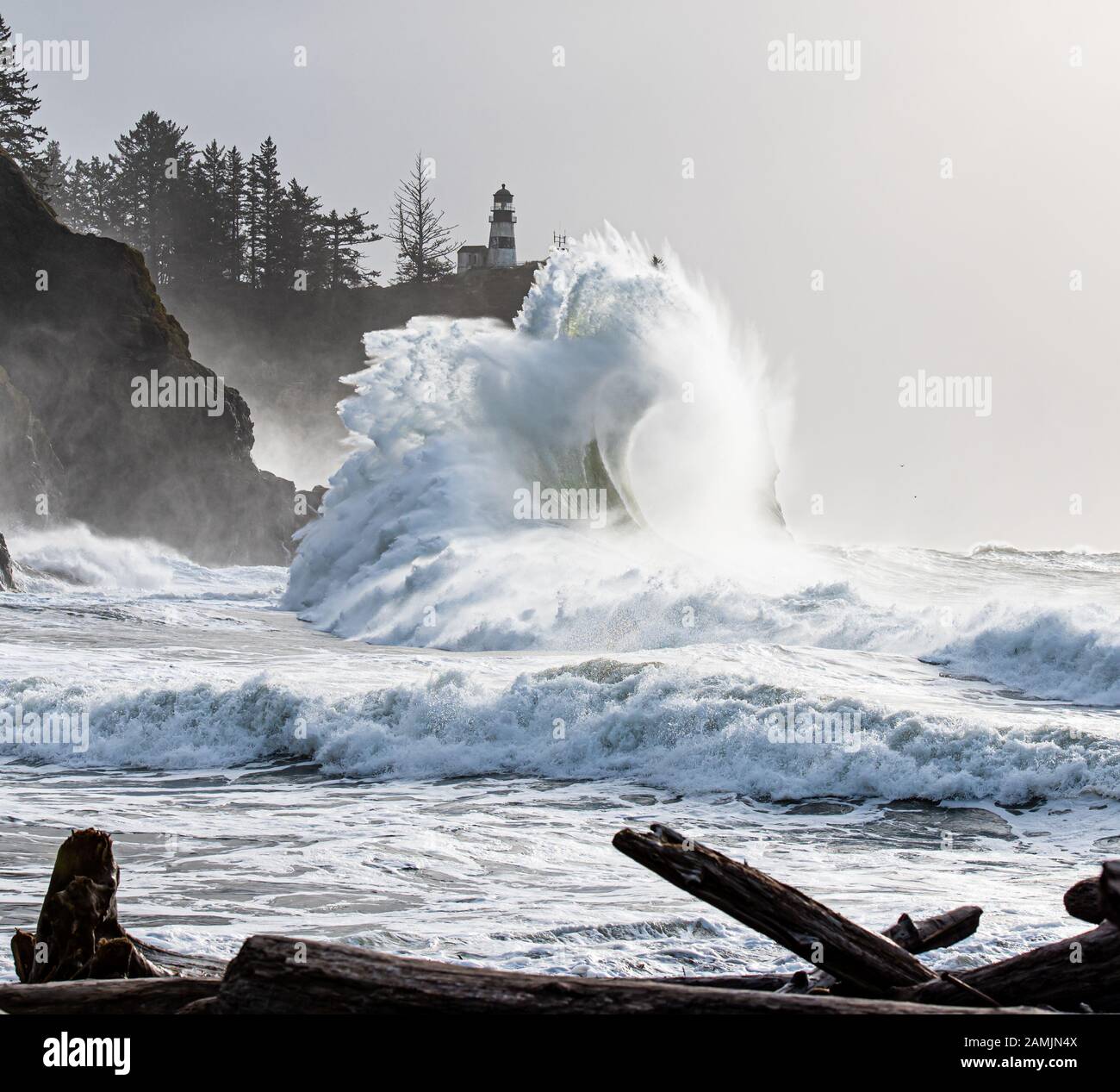 Huges waves during a king tide and big swells at Cape Disappoinment ...