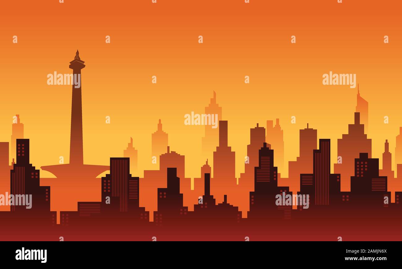 Vector City Background of National Monument Indonesia Stock Vector ...