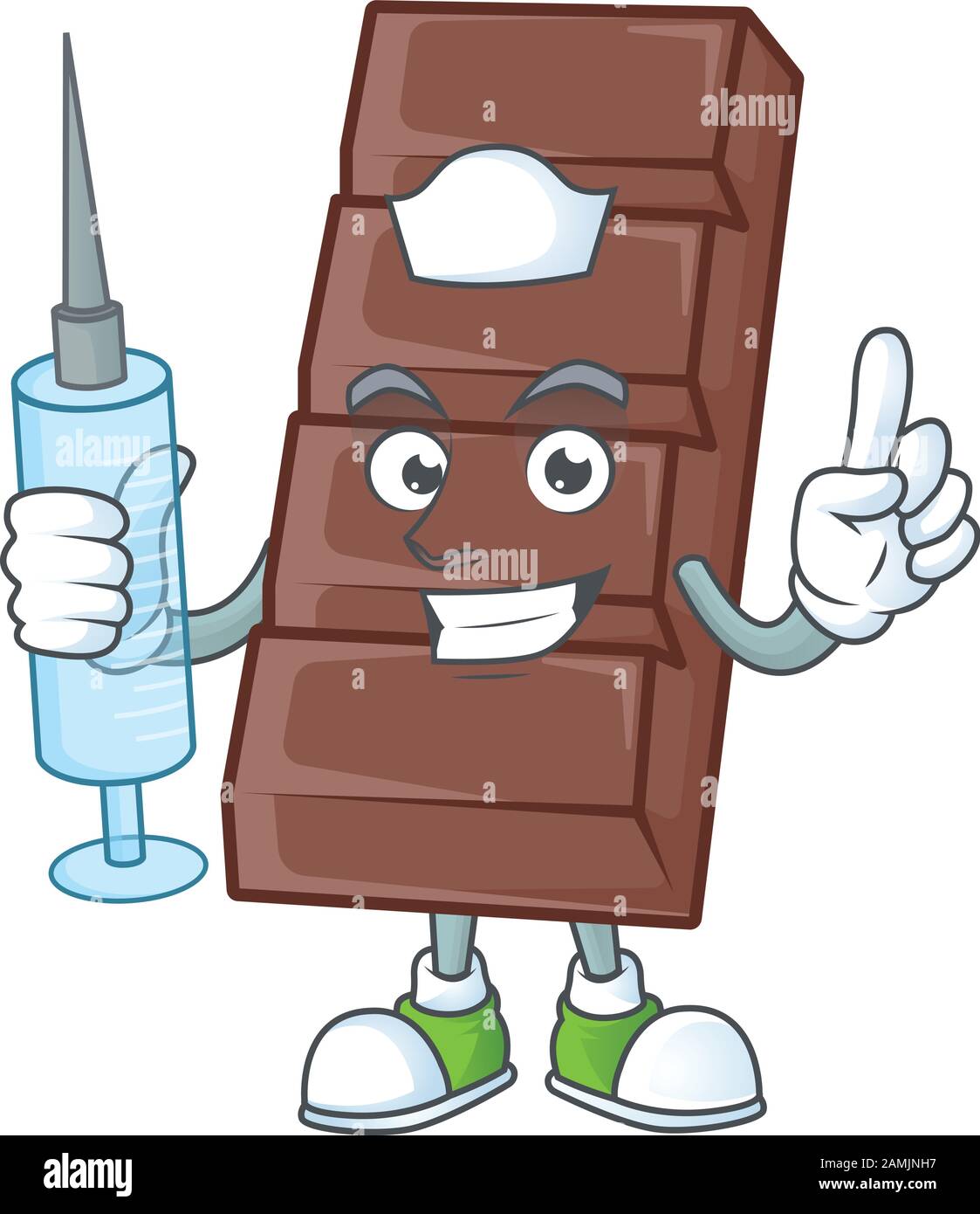 Smiley Nurse chocolate bar cartoon character with a syringe Stock ...