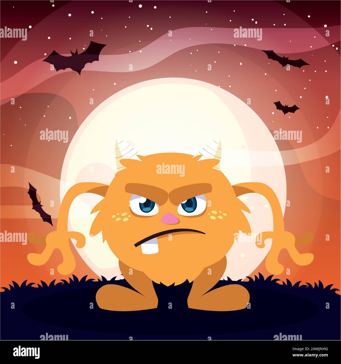 scary monster in halloween night, angry monster vector illustration ...
