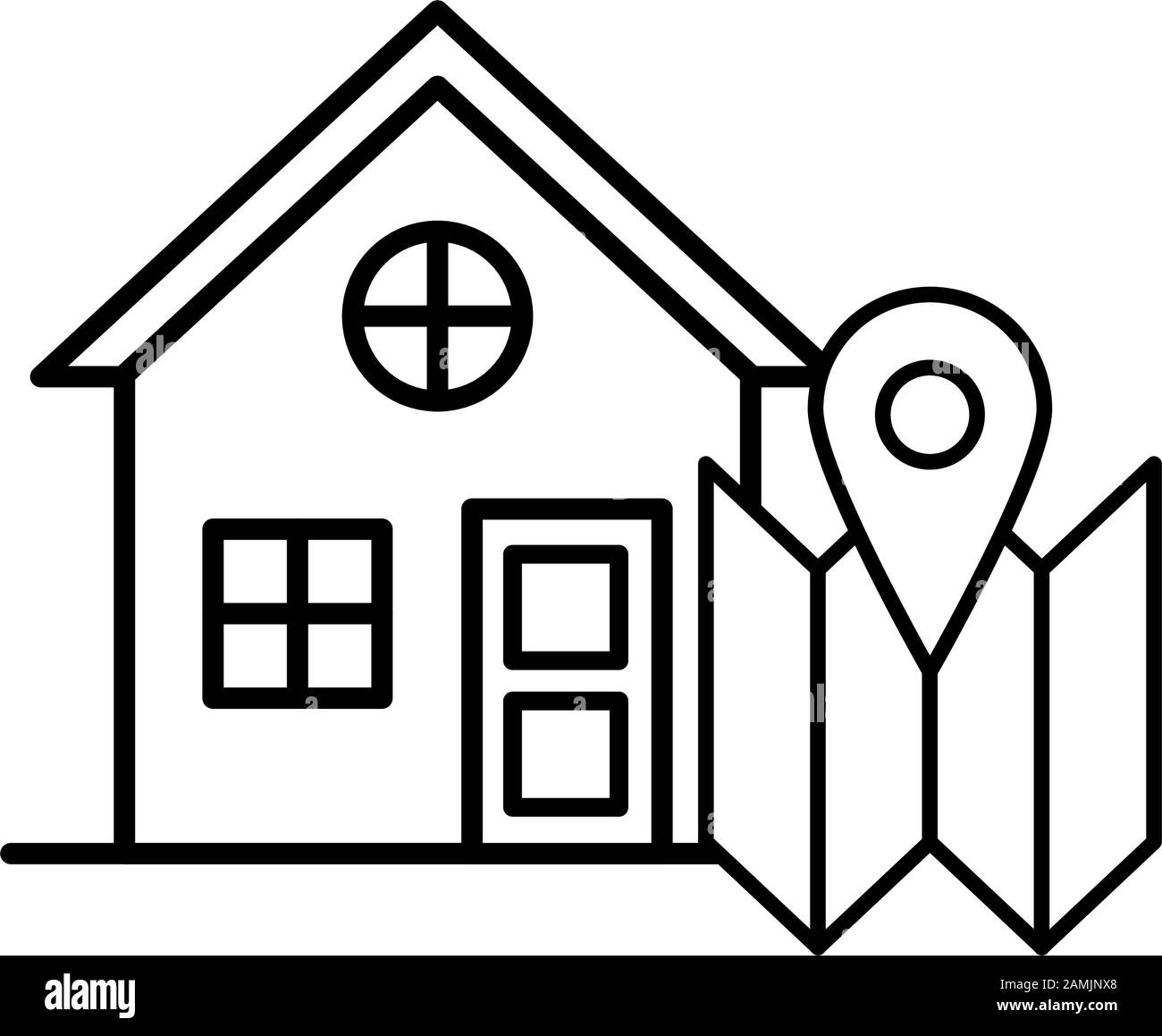 house front facade with paper map and pin location Stock Vector Image ...