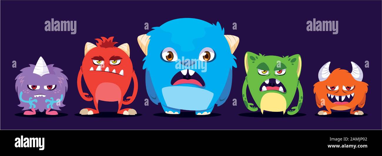 set of colorful alien monsters vector illustration design Stock Vector ...