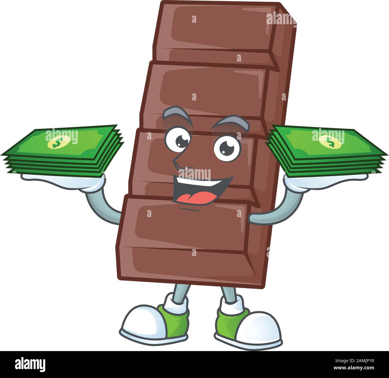happy rich chocolate bar character with money on hands Stock Vector ...