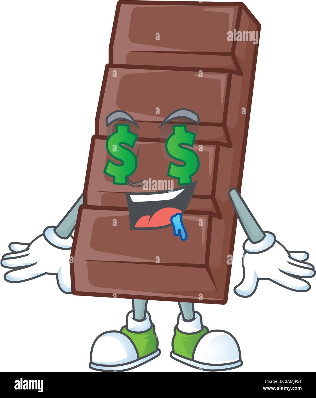 Happy rich chocolate bar with Money eye cartoon character style Stock ...