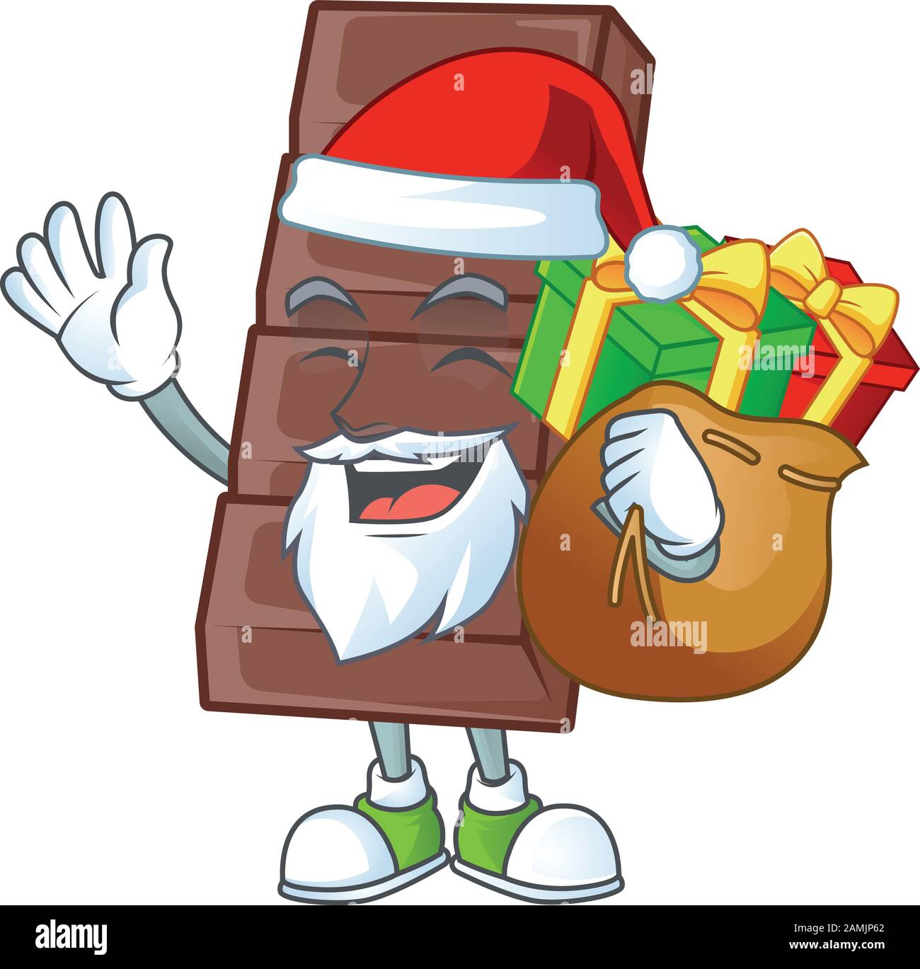 Santa chocolate bar Cartoon character design having box of gift Stock ...