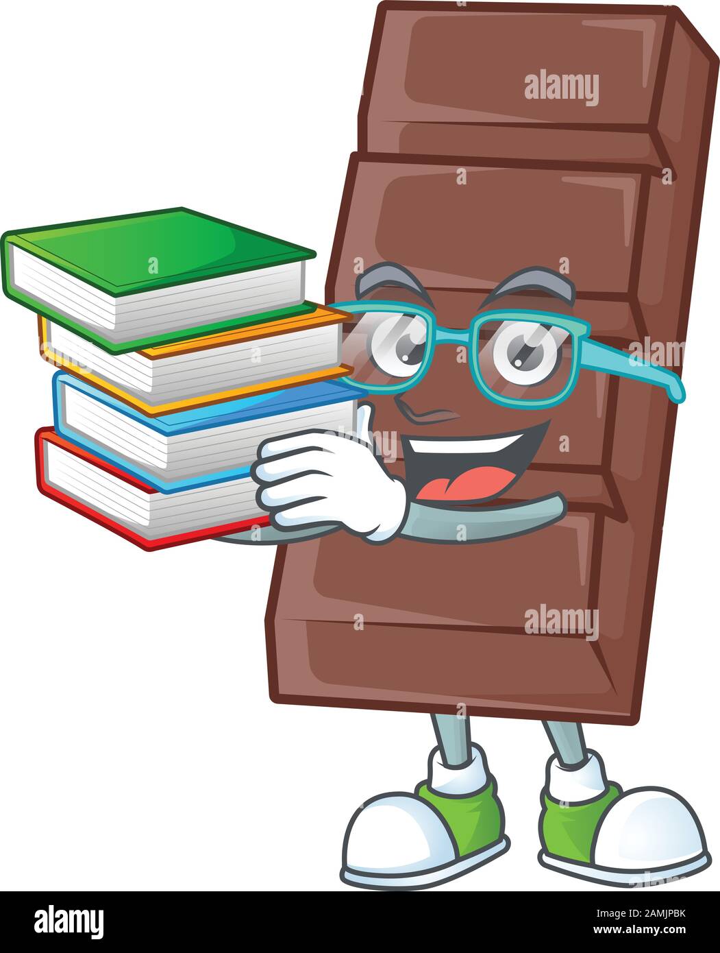 Cool and clever Student chocolate bar mascot cartoon with book Stock ...