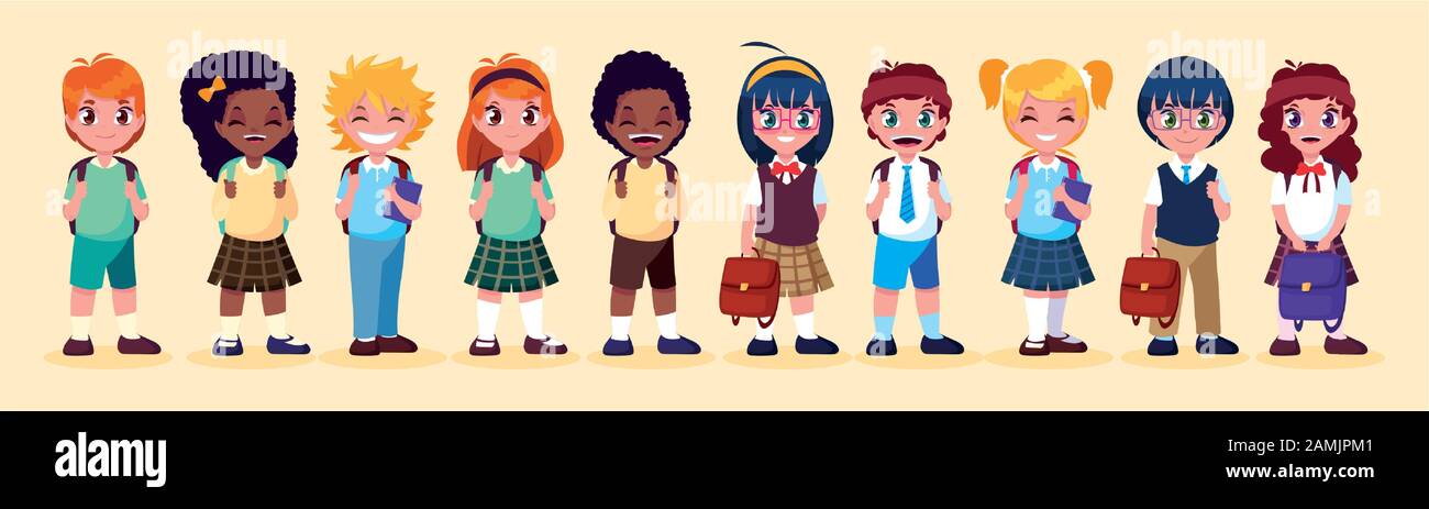 group of students standing smiling with school uniform vector ...