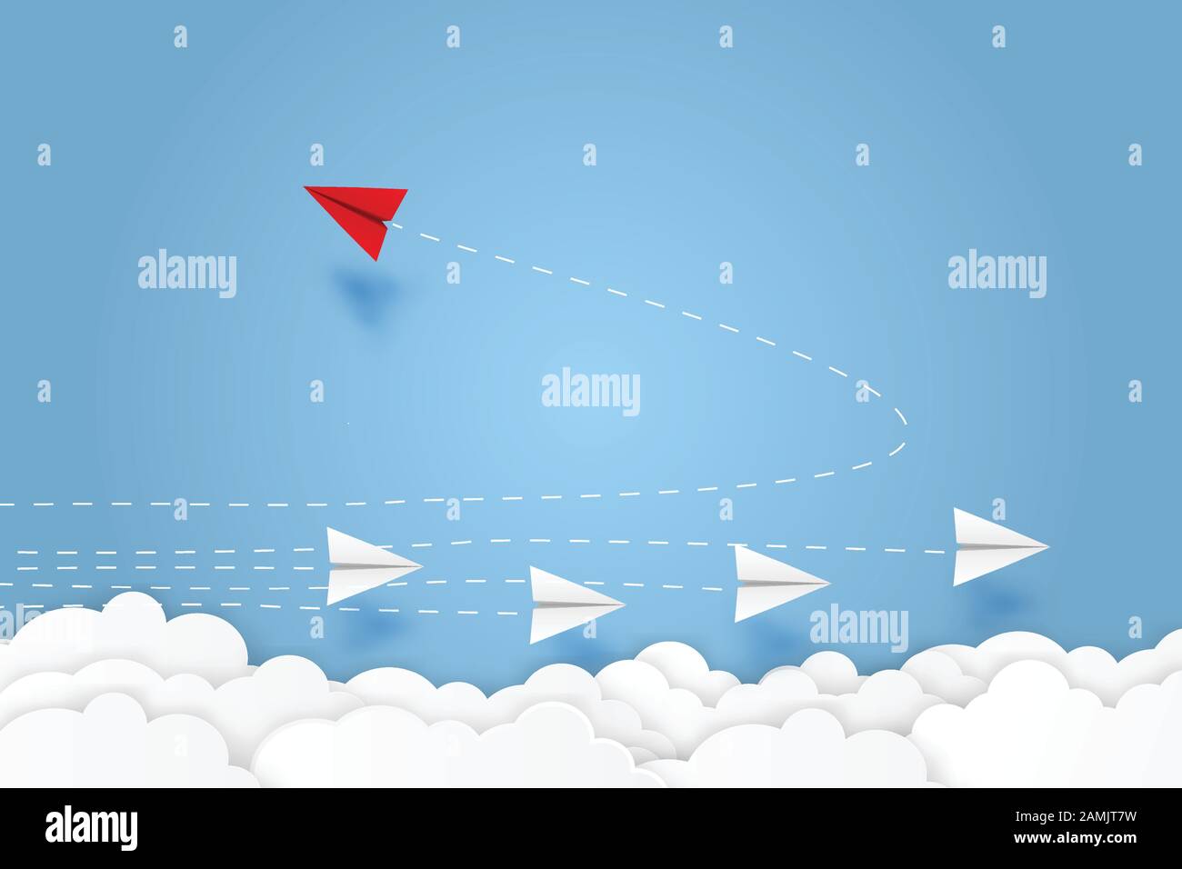 Red paper plane changing direction new idea different business concept ...