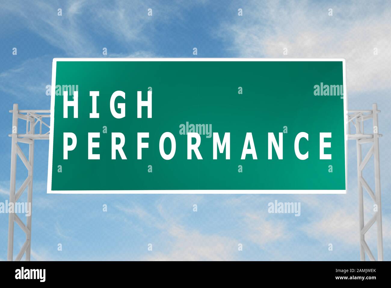3D illustration of HIGH PERFORMANCE script on road sign Stock Photo - Alamy