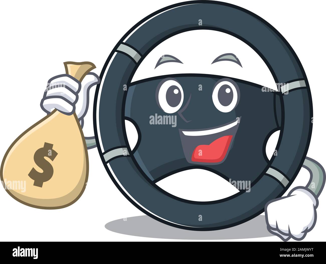Happy rich car steering cartoon character with money bag Stock Vector ...