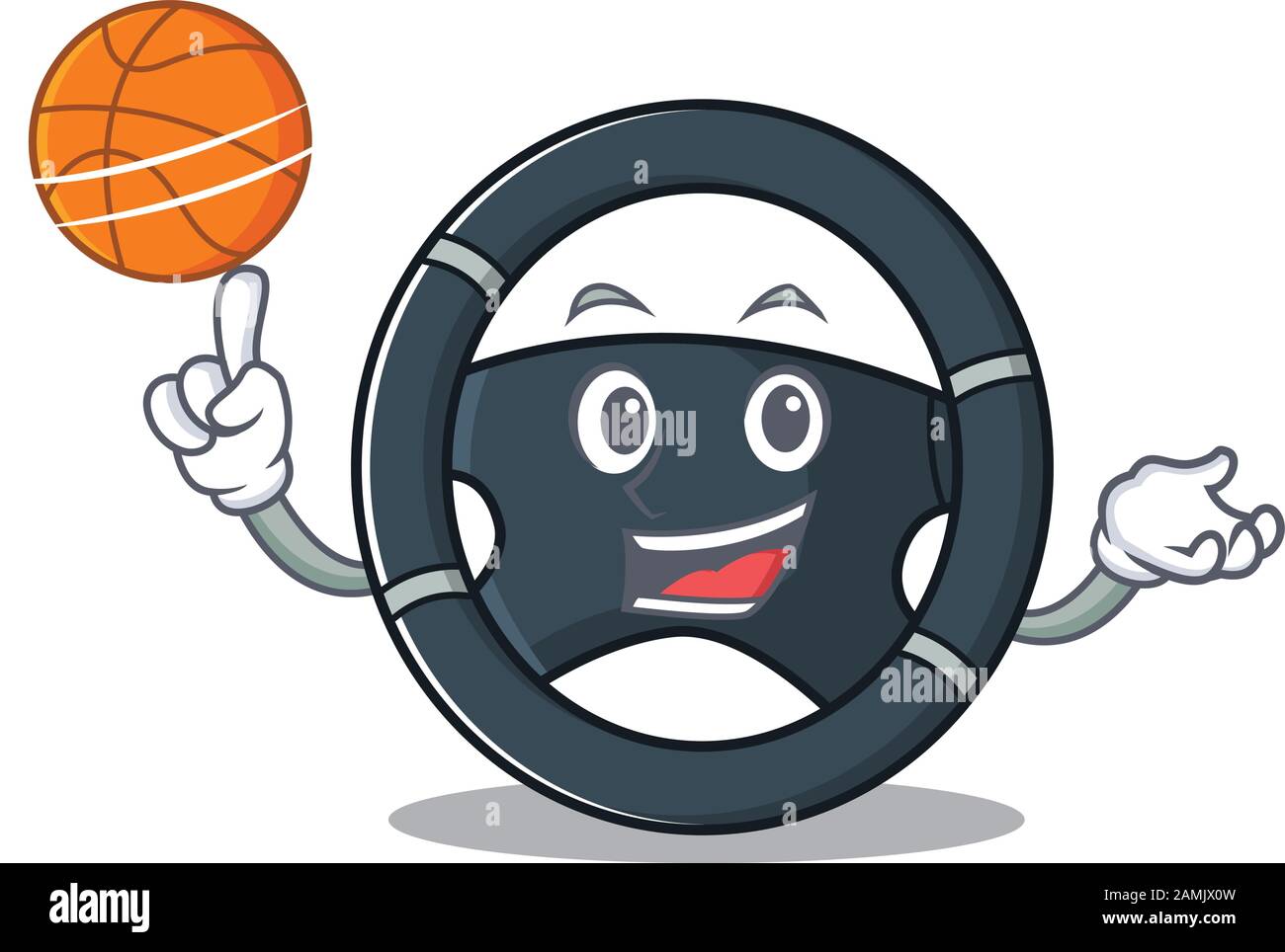 A mascot picture of car steering cartoon character playing basketball ...