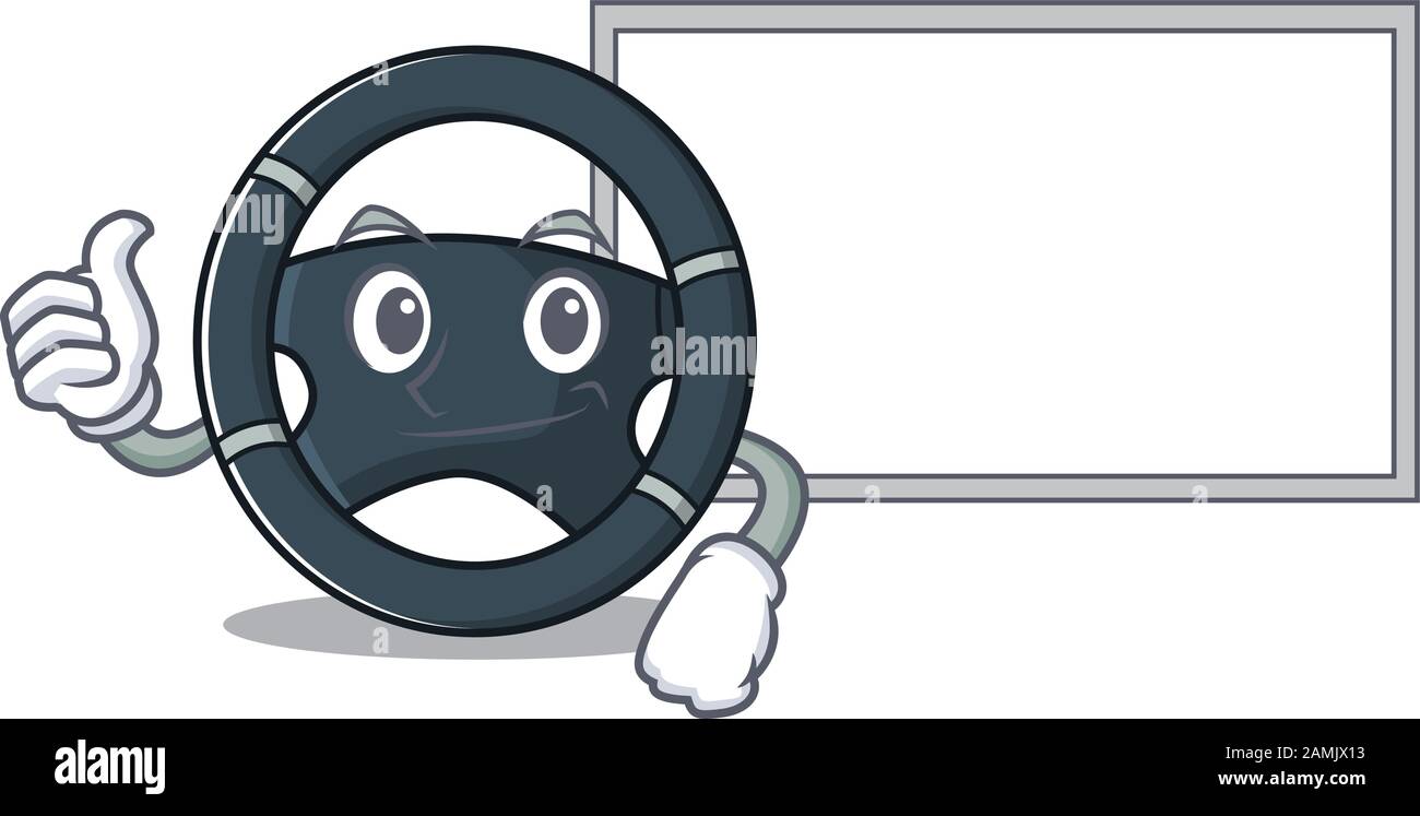 Thumbs up of car steering cartoon design with board Stock Vector Image ...