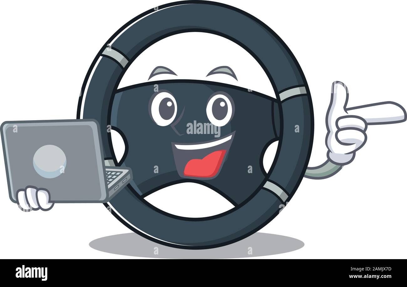 Smart character of car steering working with laptop Stock Vector Image ...