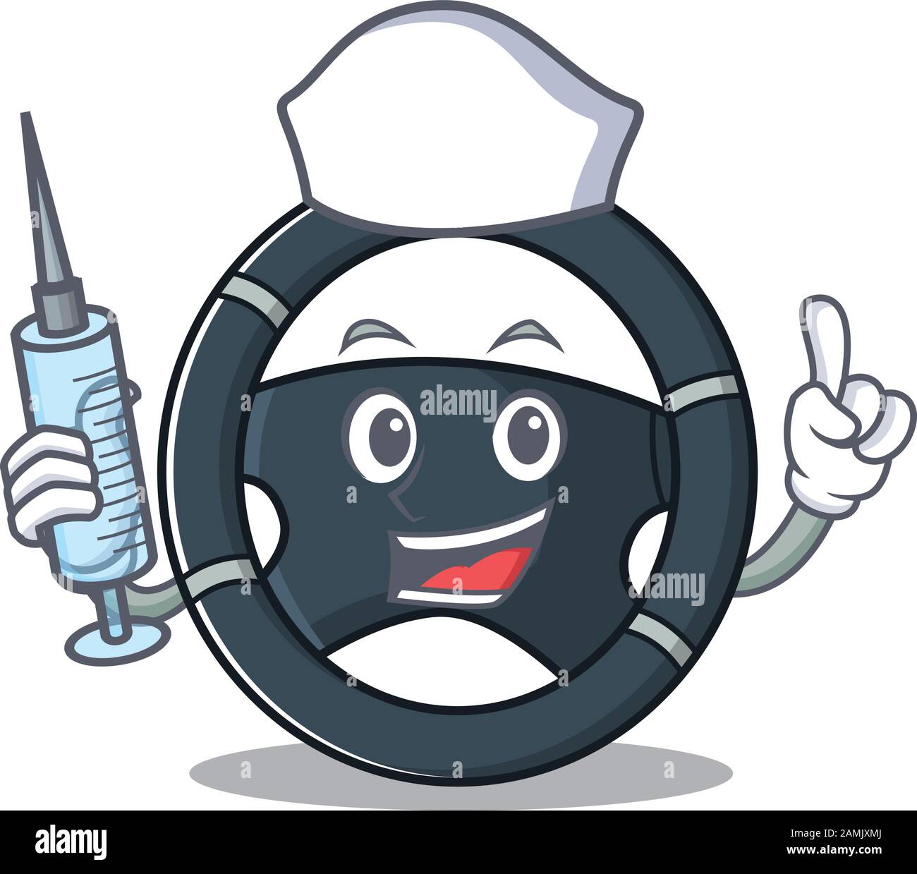 Smiley Nurse car steering cartoon character with a syringe Stock Vector ...