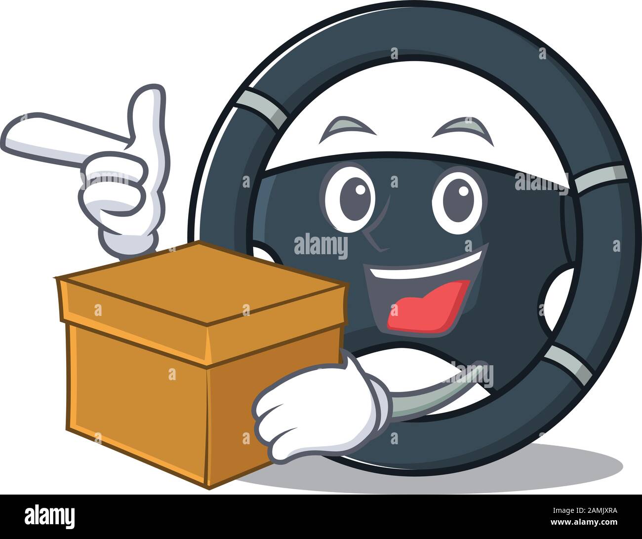 Cute car steering cartoon character having a box Stock Vector Image ...