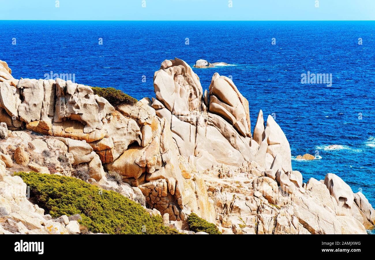 Rocks Capo Testa Santa Teresa Gallura on Mediterranean sea reflex Stock ...