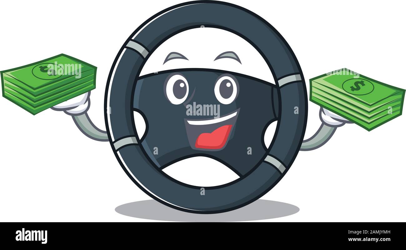 happy rich car steering character with money on hands Stock Vector ...