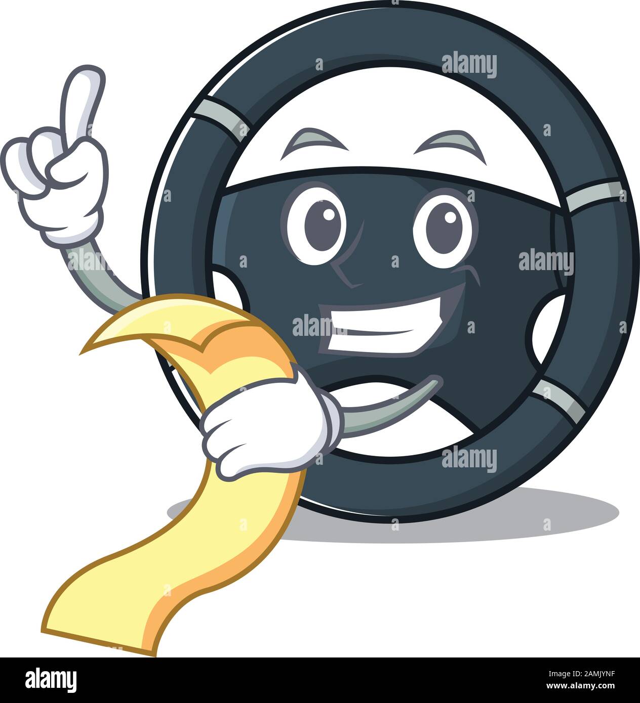 A funny cartoon character of car steering with a menu Stock Vector ...