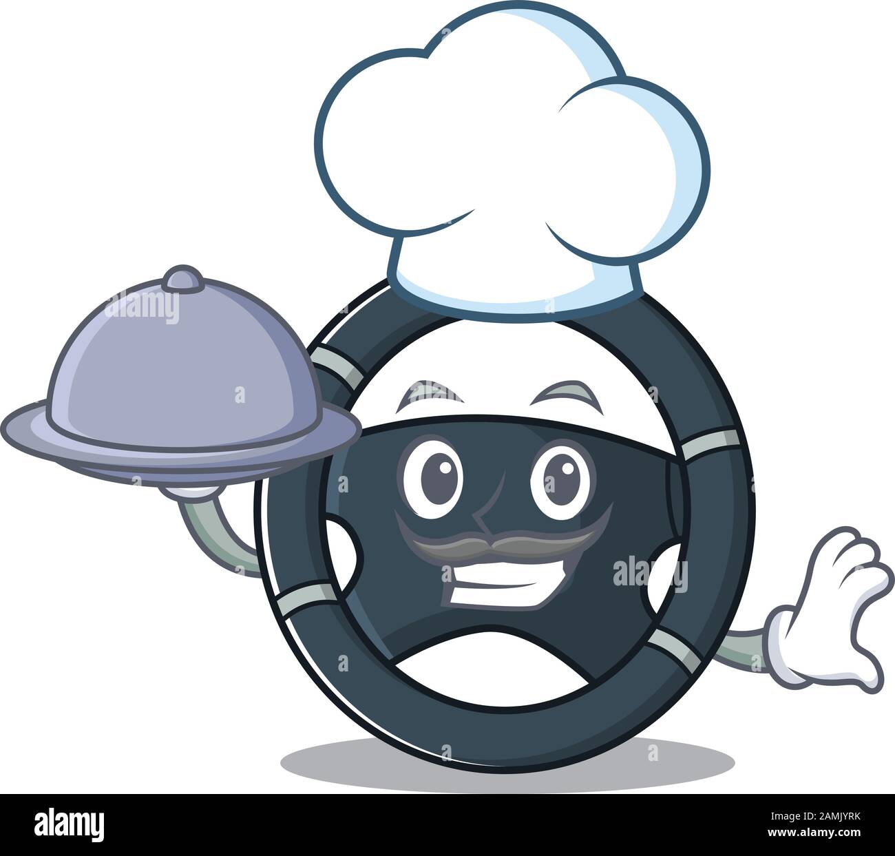 cartoon design of car steering as a Chef having food on tray Stock ...