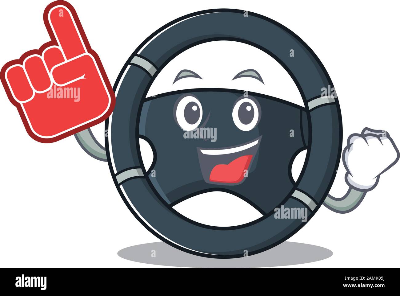 Car steering mascot cartoon style holding a Foam finger Stock Vector ...
