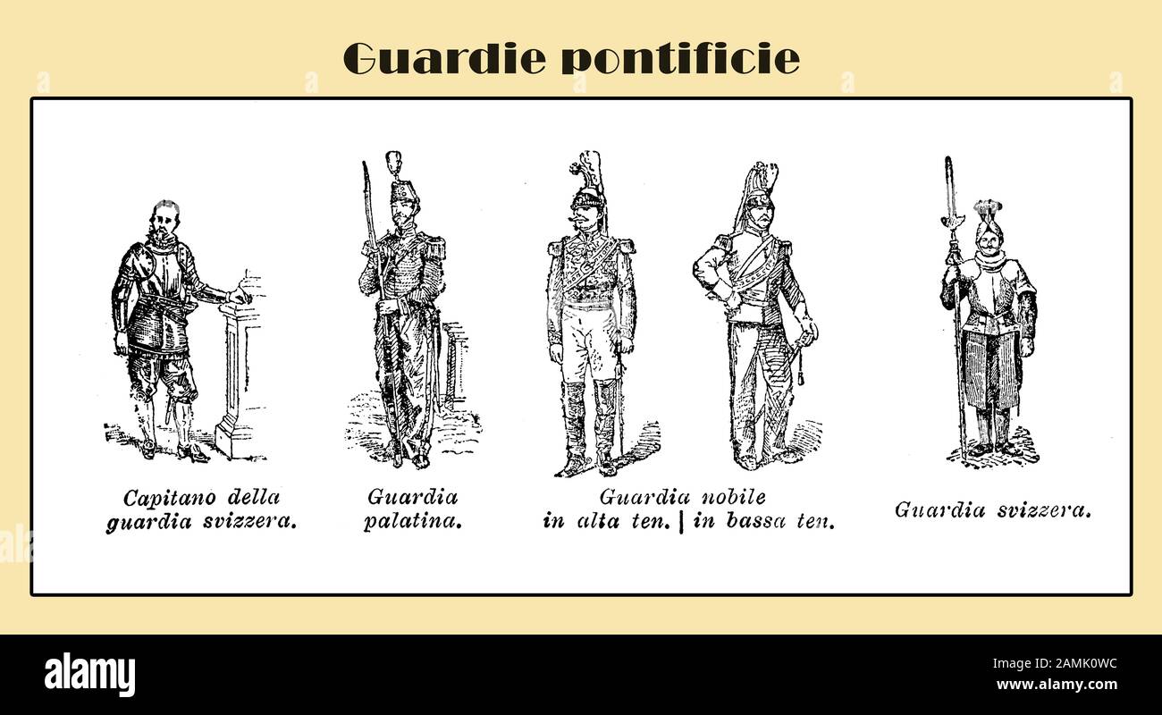 Pontifical guard uniforms of Vatican city, illustrated Italian lexicon ...