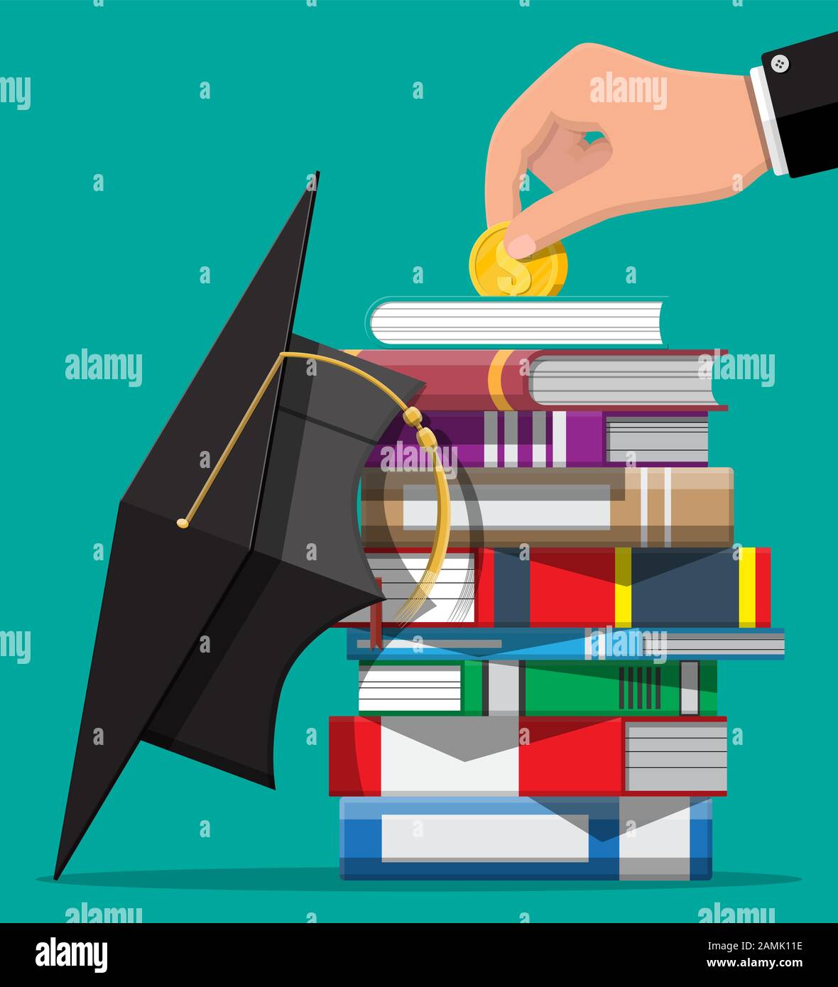 Graduation cap, book and gold coin Stock Vector Image & Art - Alamy